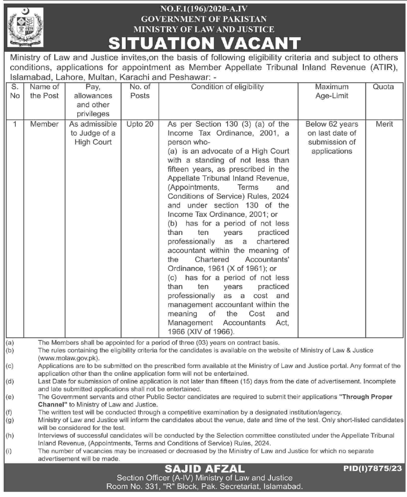 Ministry of Law and Justice Jobs June 2024
