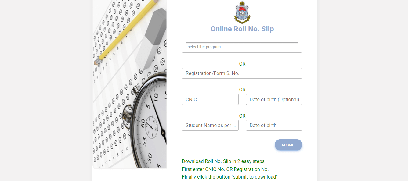 Roll No Slips for Associate Degree Part 1 Annual Examination 2024