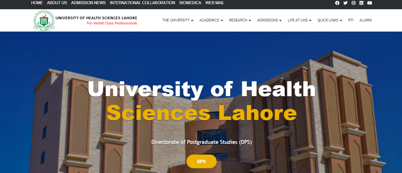 University Of Health Sciences Lahore Admission 2024