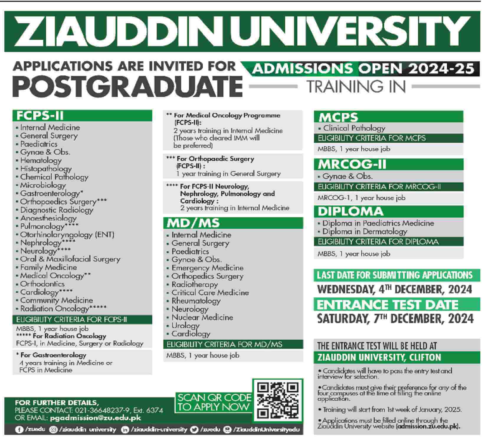Ziauddin University admission session 2024-2025